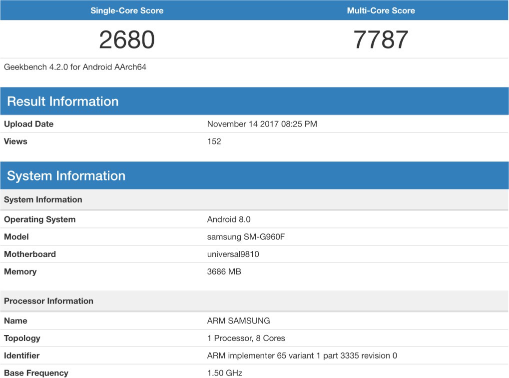 Samsung Galaxy S9 lộ điểm hiệu năng trên Geekbench: Exynos 9810 vẫn chưa thể so được với A11