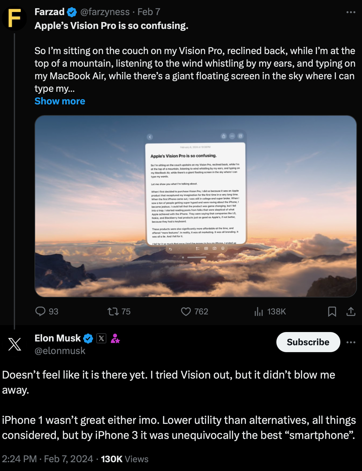 Elon Musk đánh giá Vision Pro của Apple ra sao?