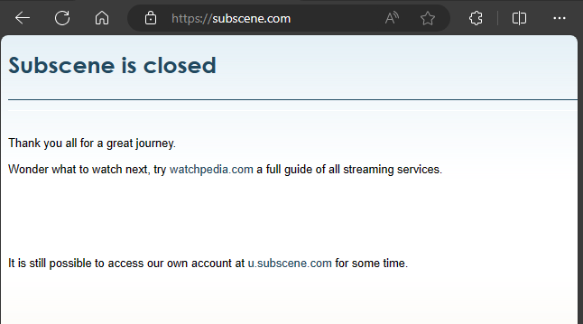 Kết thúc một hành trình: Subscene đóng cửa sau gần 20 năm hoạt động