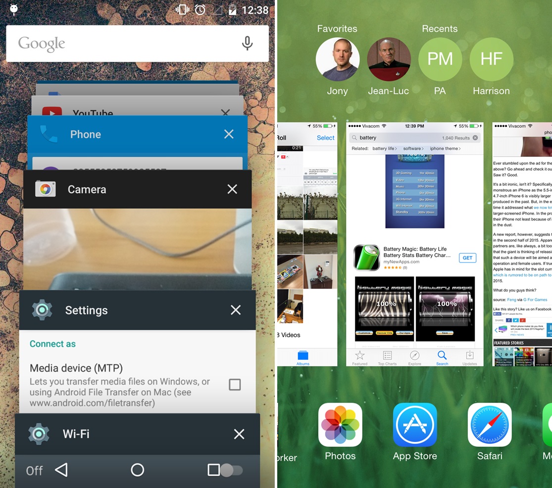 Sự khác nhau giữa iOS 8 và Android 5.0 qua ảnh