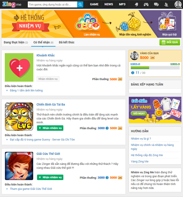 5 triệu game thủ hăng hái làm nhiệm vụ trên Zing Me