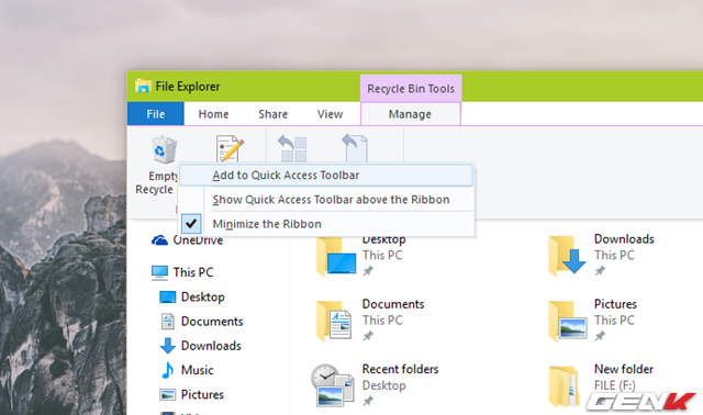 "Khám phá" Quick Access Toolbar trong File Explorer trên Windows 10