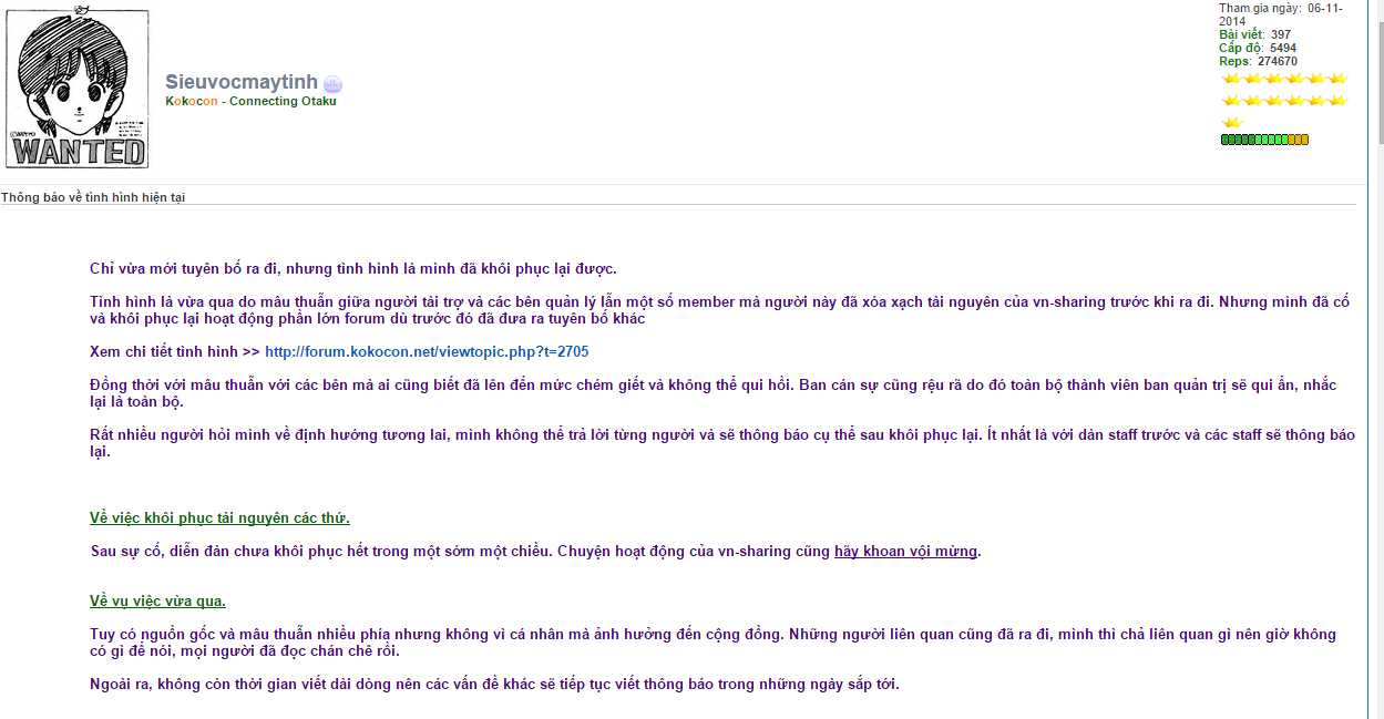 Diễn đàn truyện tranh lớn nhất Việt Nam Vn-Sharing tạm thời hồi sinh