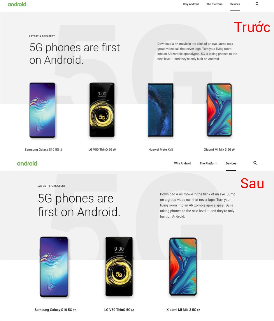 Google xóa tên Huawei khỏi website chính thức của Android