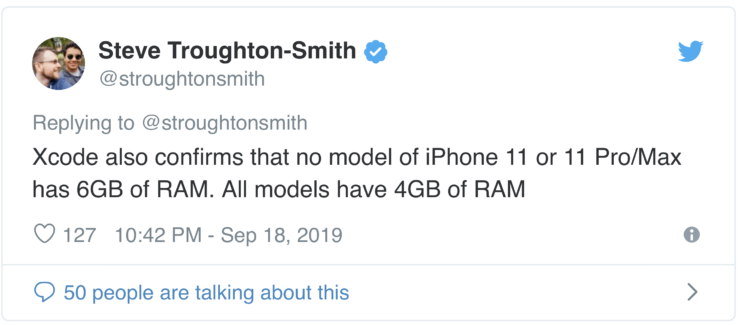 iPhone 11, iPhone 11 Pro và 11 Pro Max cùng có 4GB RAM