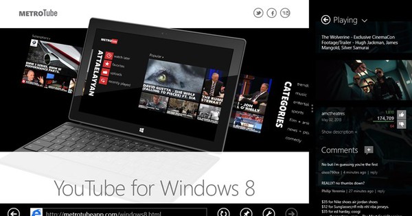Ứng dụng xem Youtube nổi tiếng Metrotube 'cập bến' Windows 8/RT